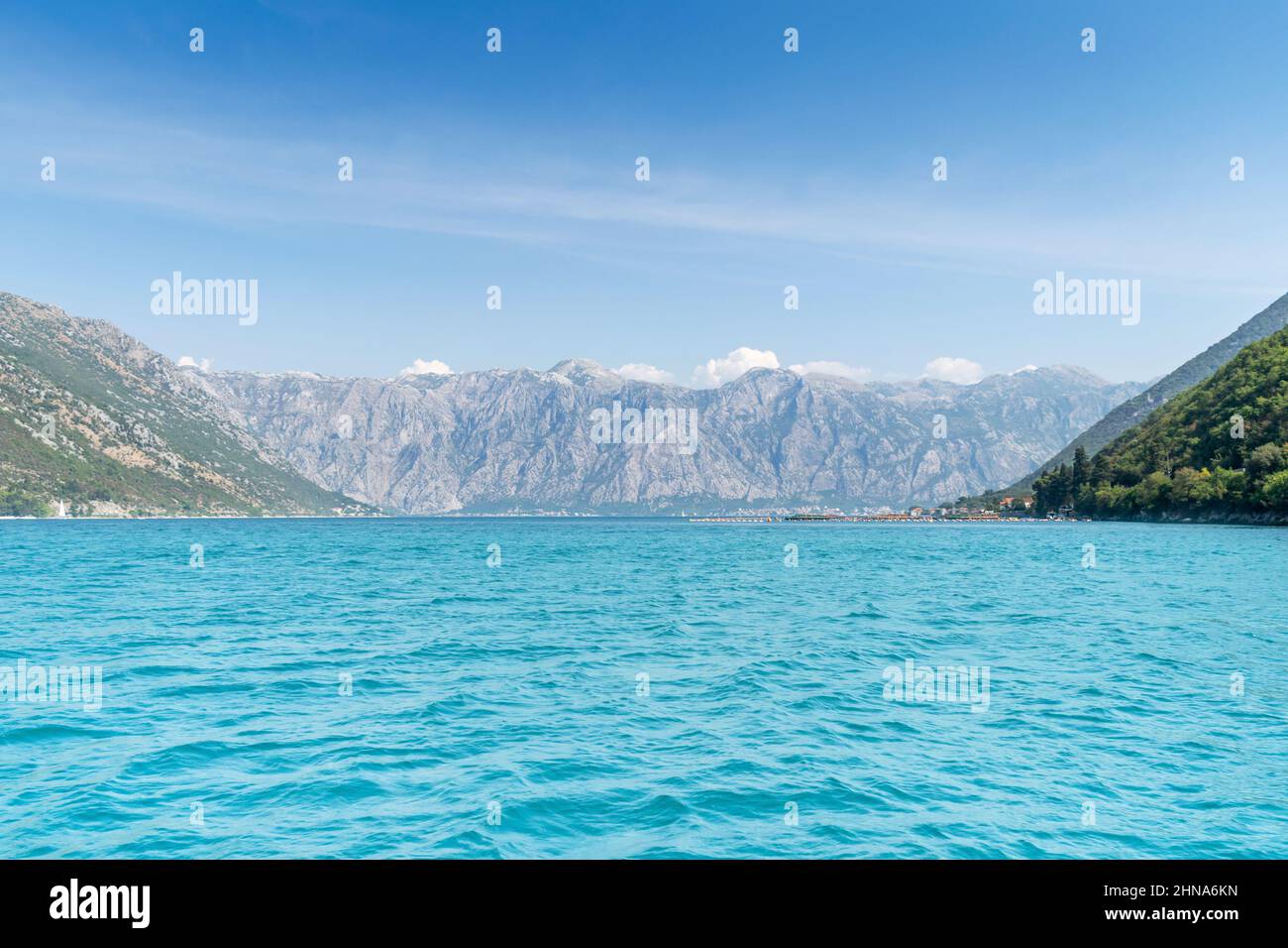 Scenic panoramic landscape view of historic town on Bay of Kotor ...