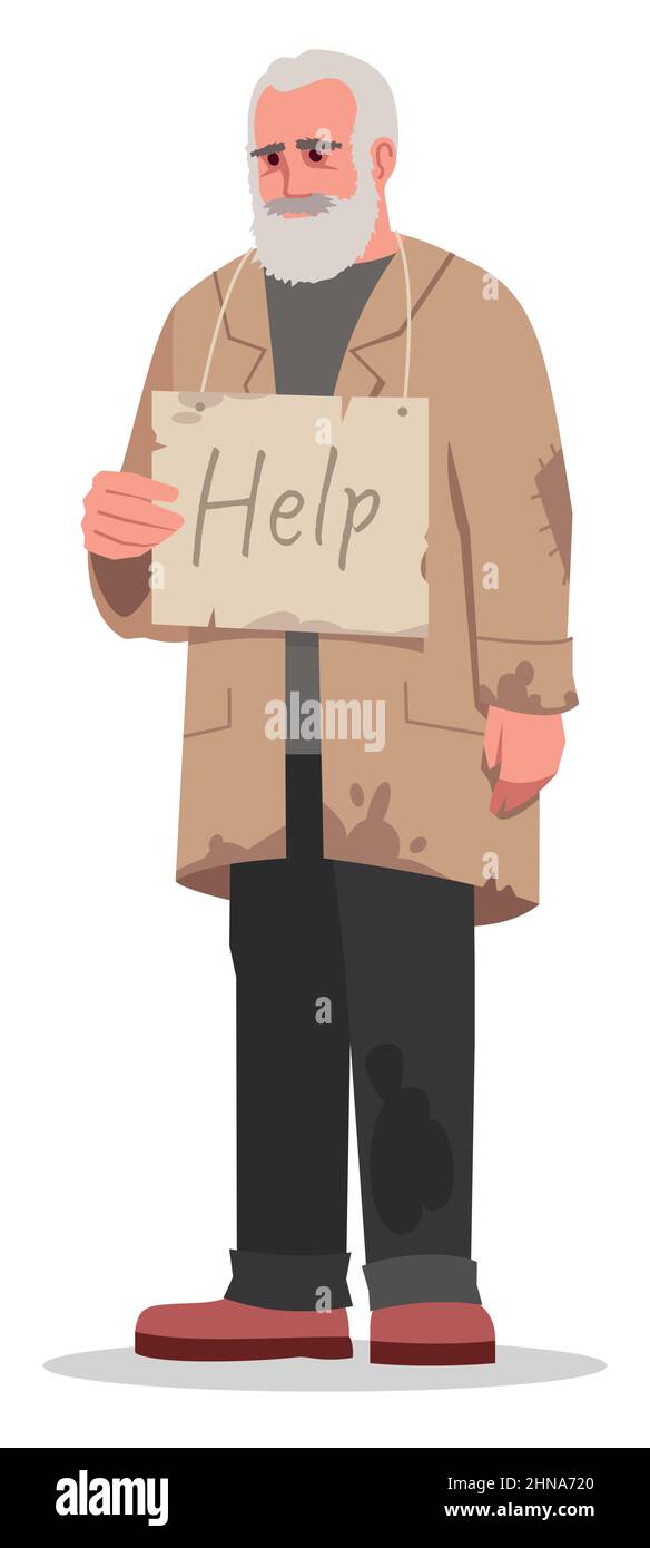 Homeless man asking for help semi flat RGB color vector illustration ...