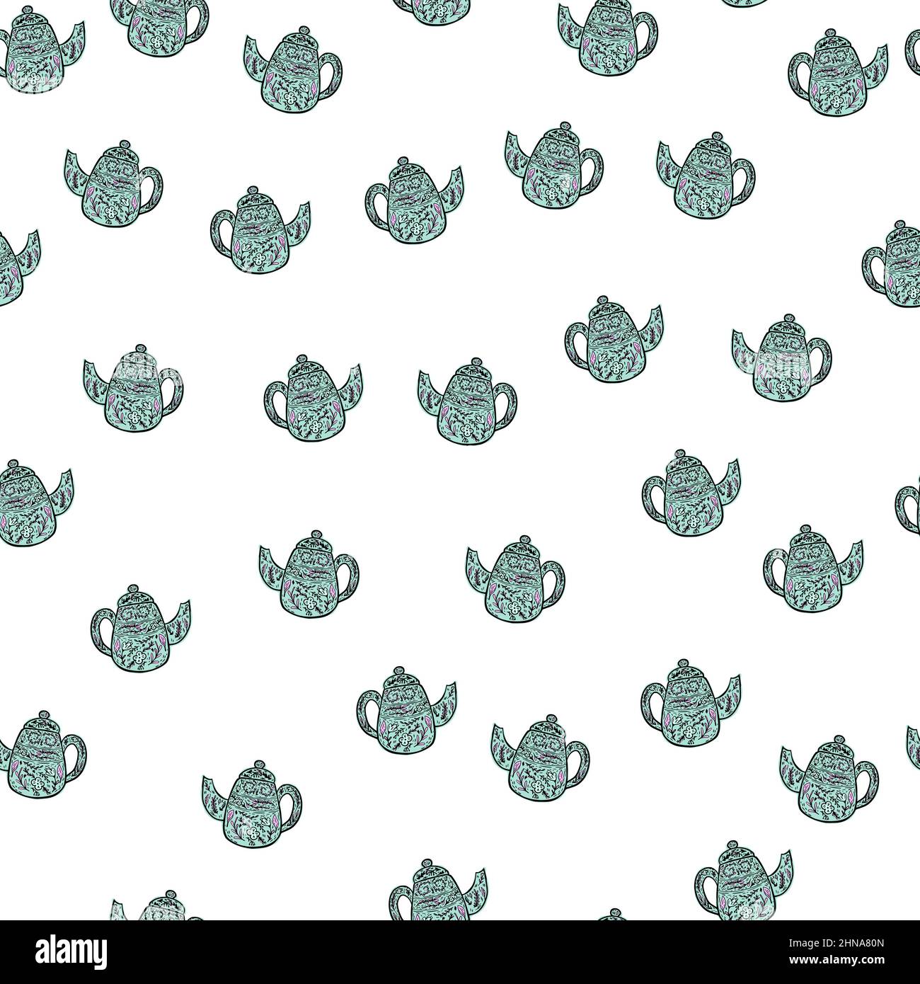 Vintage teapots seamless pattern. Background of teatime in hand drawn ...