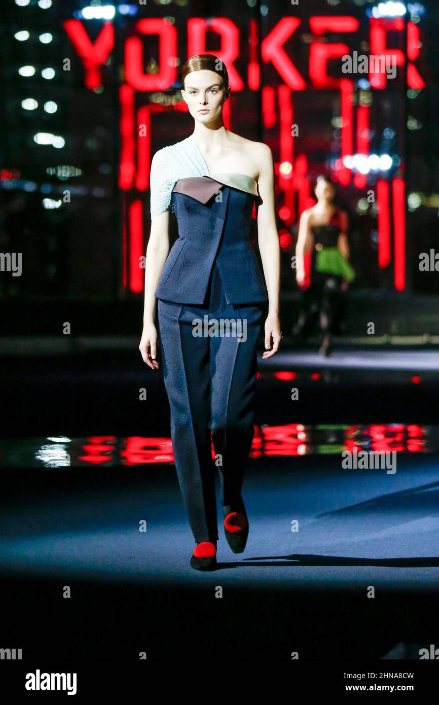 A model walks on the runway at the Tory Burch fashion show during Fall ...