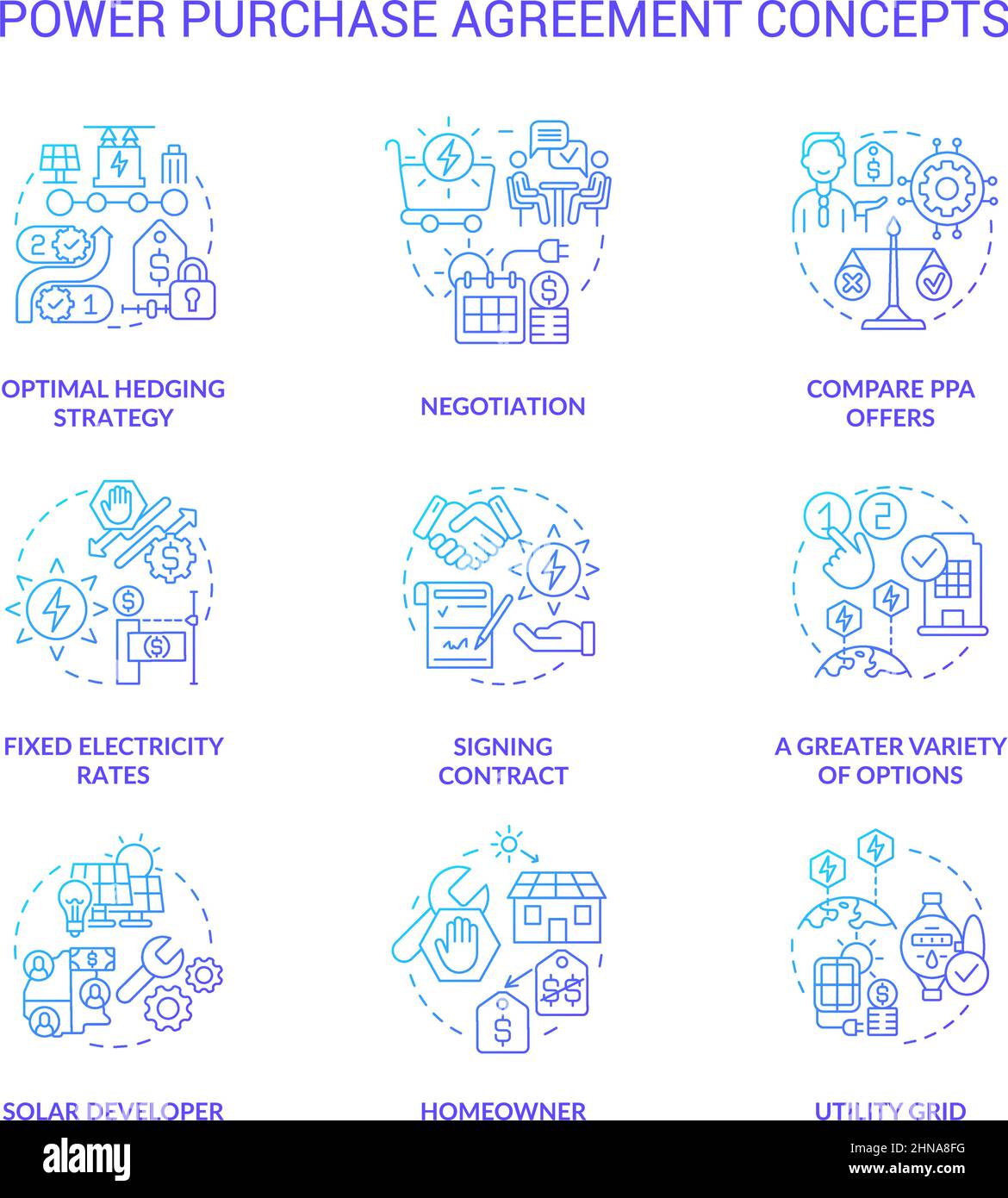 Power purchase agreement blue gradient concept icons set Stock Vector ...