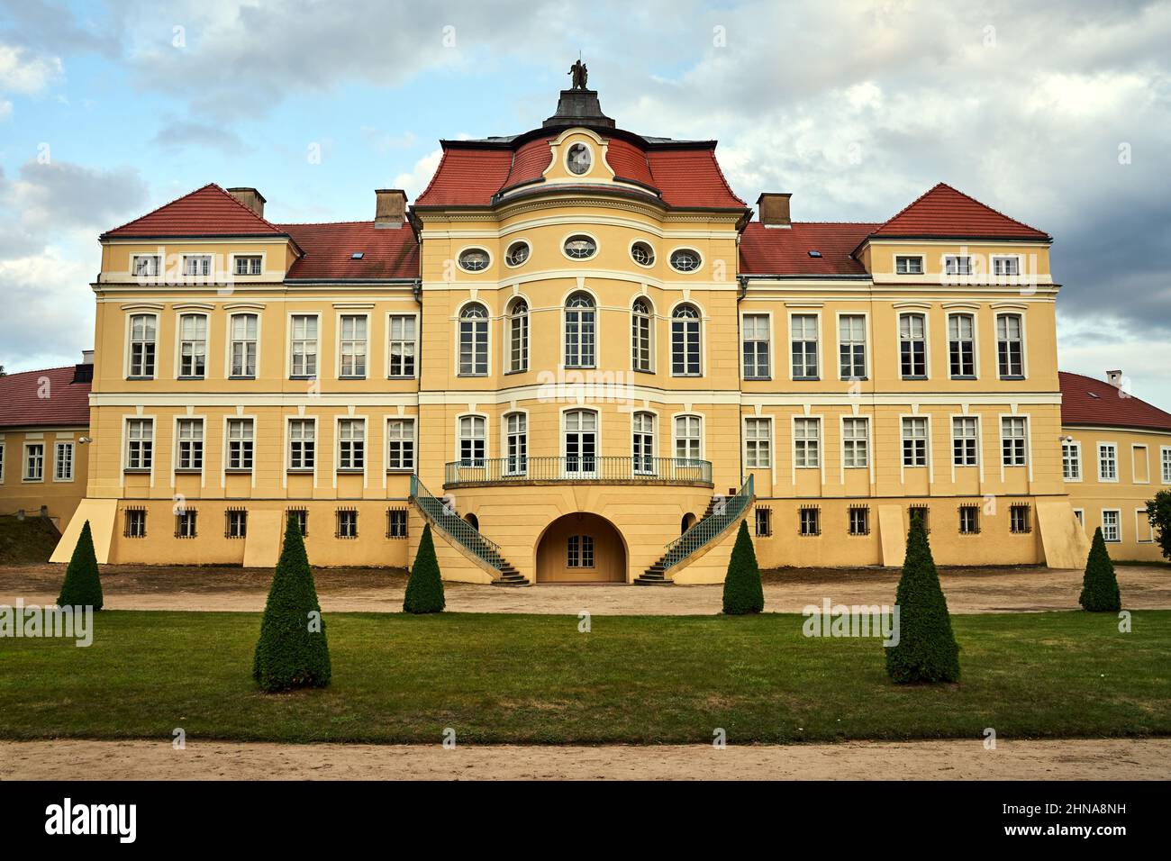 the elevation of the baroque historic palace and garden in Rogalin ...
