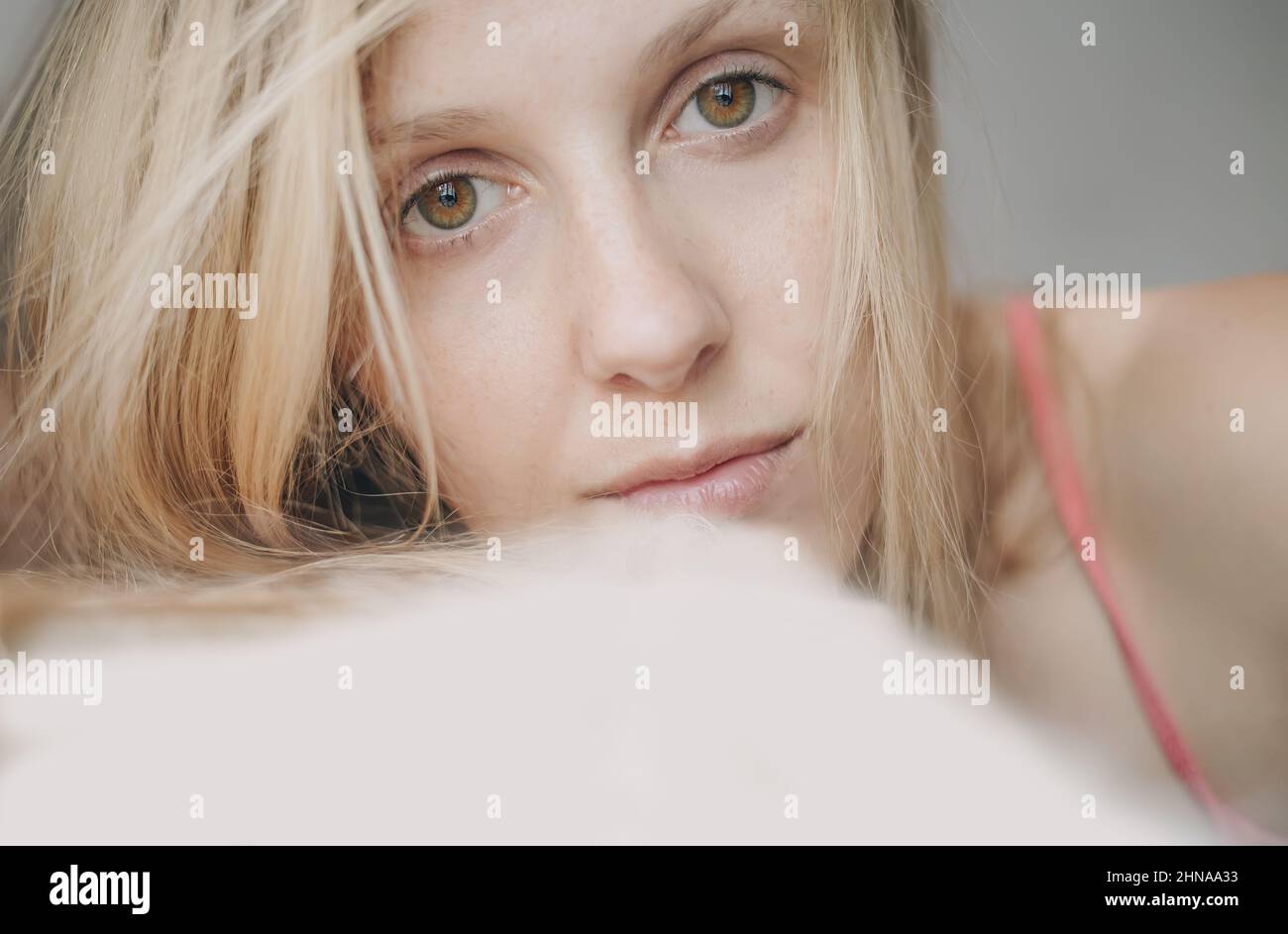 Close up female sad face and eyes Stock Photo - Alamy