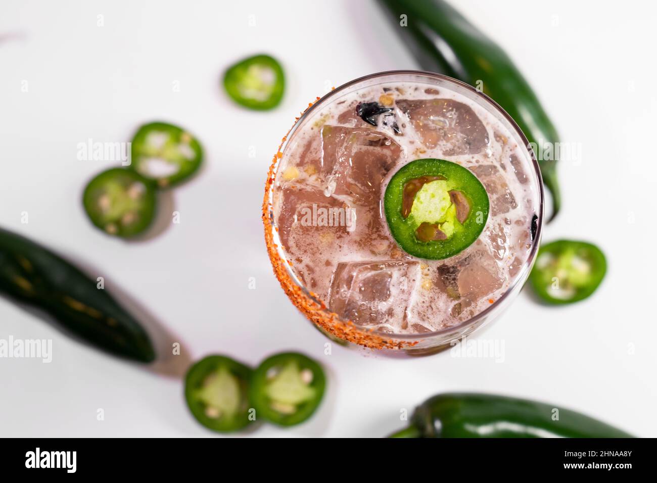 Birds eye view of cocktail with jalepenos Stock Photo - Alamy