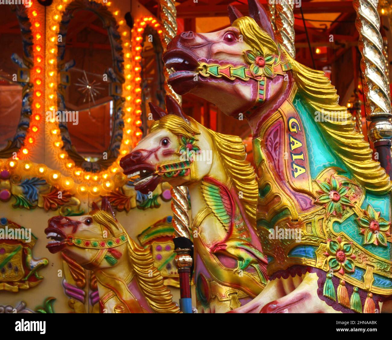 A Group of Carousel Horses on a Fun Fair Ride Stock Photo - Alamy