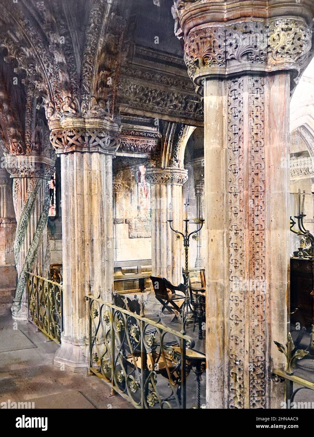 Pillars, Rosslyn Chapel, Scotland, Victorian period Stock Photo - Alamy