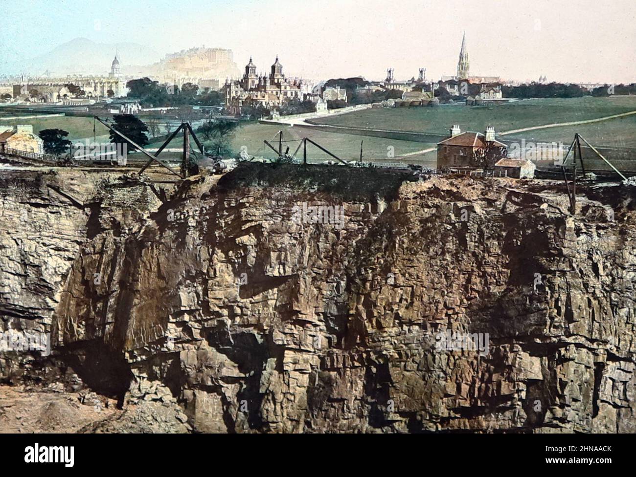 Craigleath Quarry and Edinburgh Castle in the distance, Scotland ...
