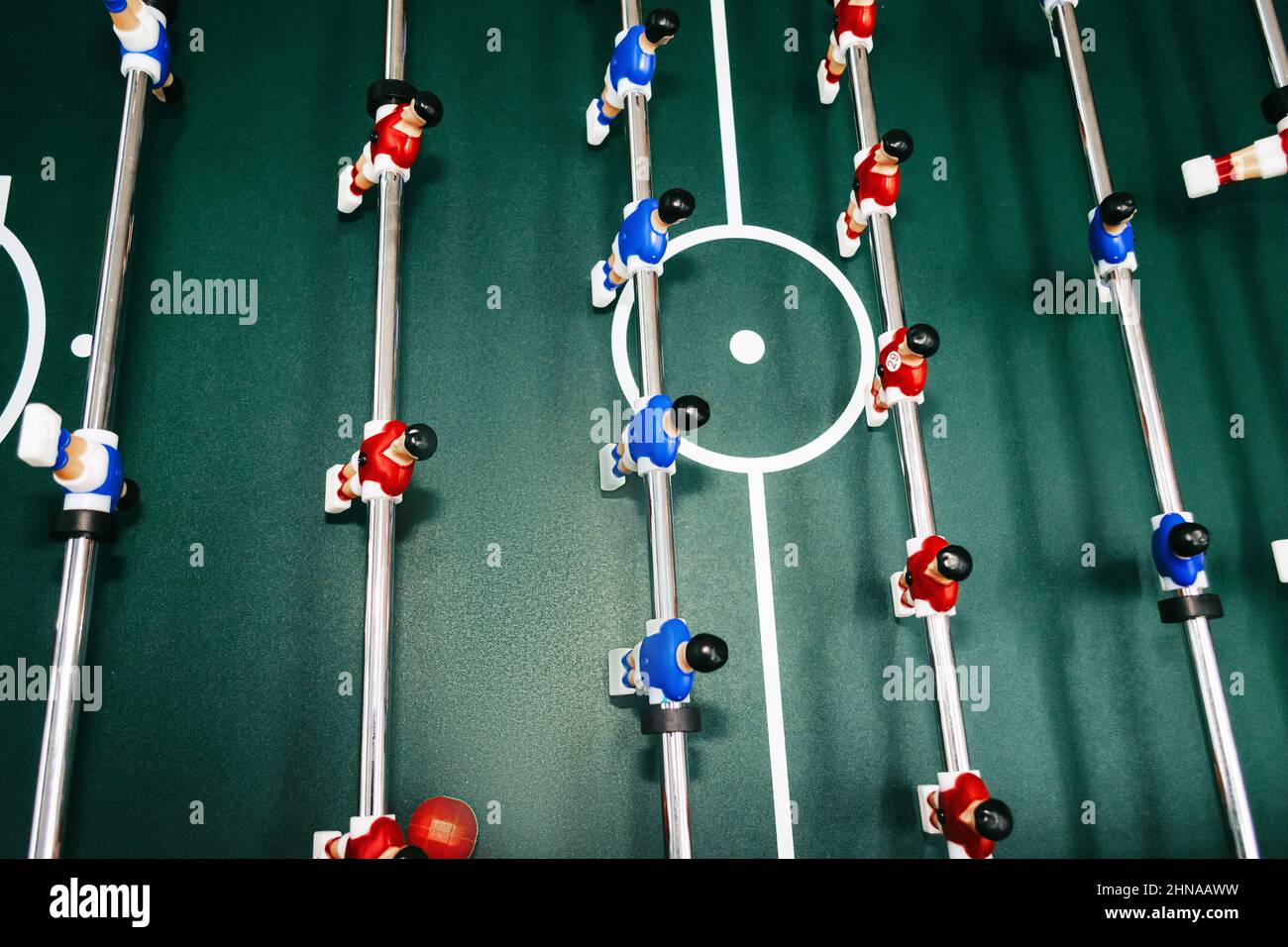 Table football with red and blue figures close up Stock Photo - Alamy