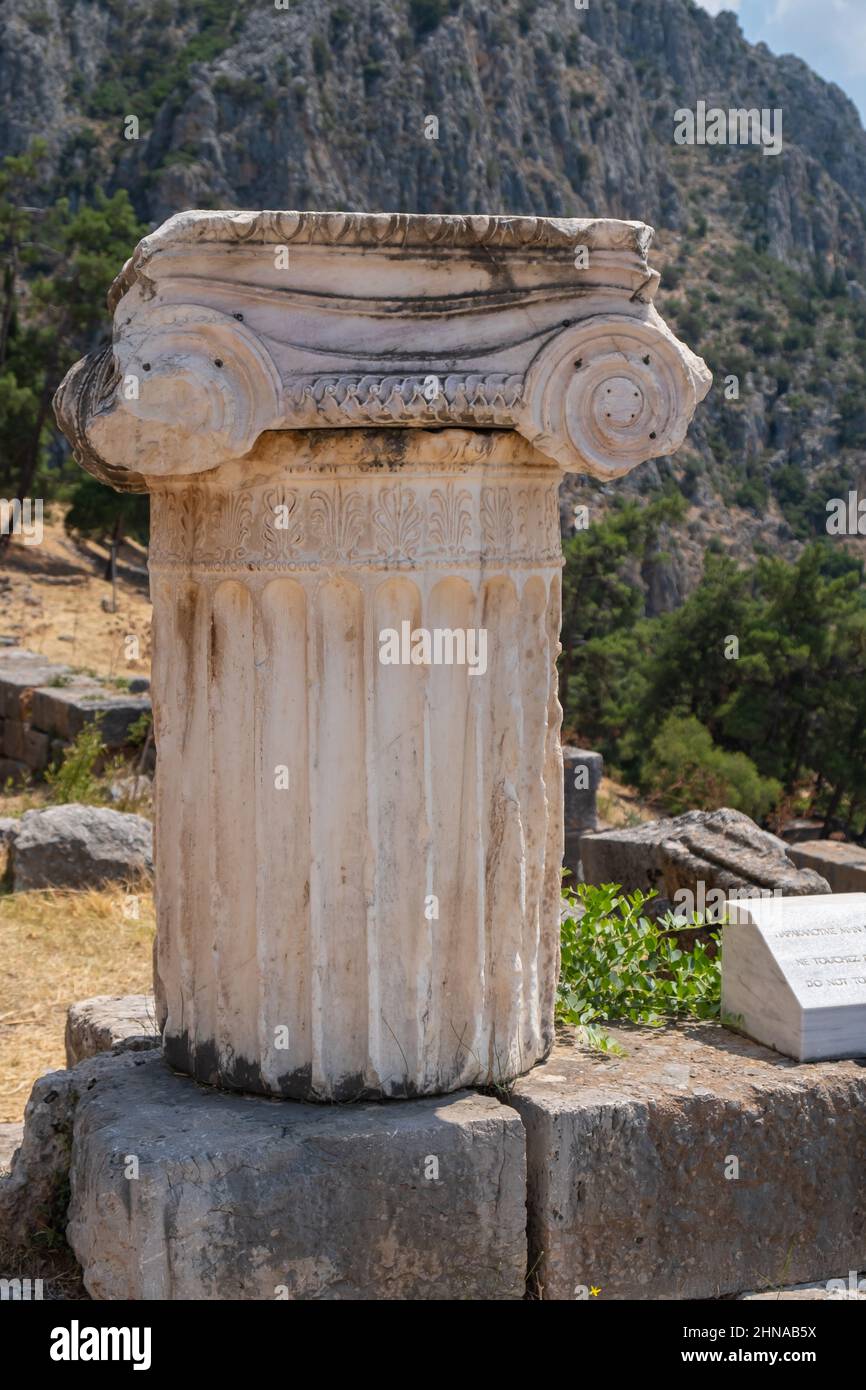 The ancient Greek column in Delphi, archaeological site Greece Stock ...
