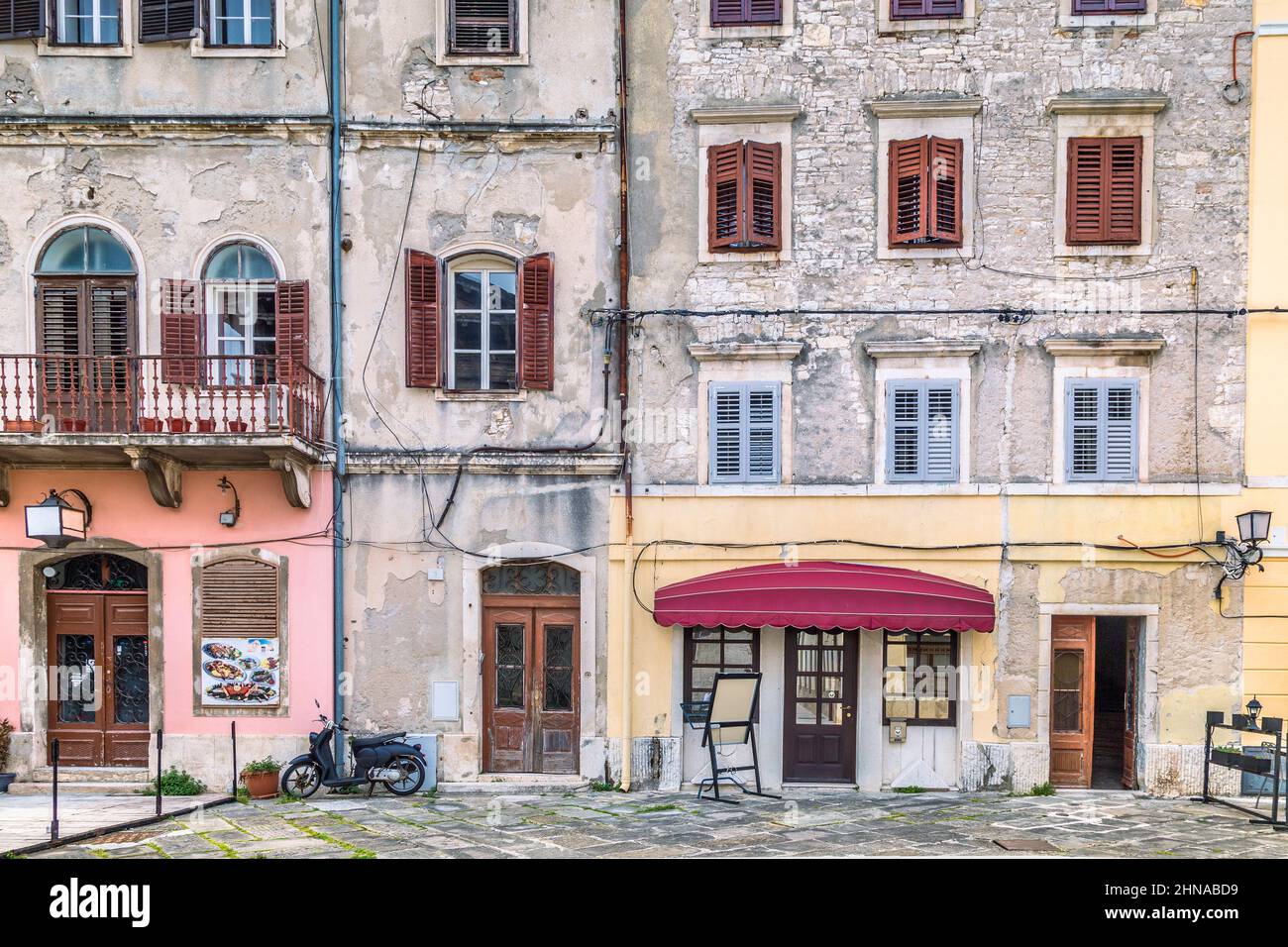 Scruffy facade of an old houses in Pula, Croatia, Europe Stock Photo ...
