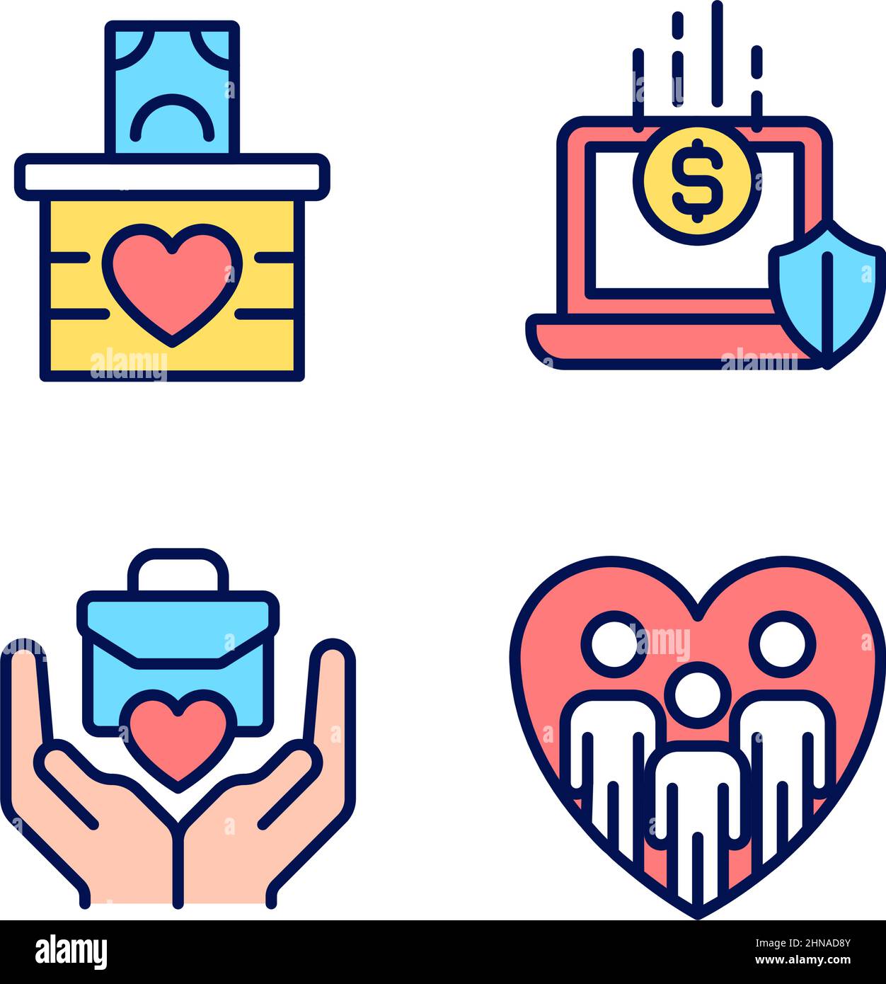 Fundraising strategy pixel perfect RGB color icons set Stock Vector ...