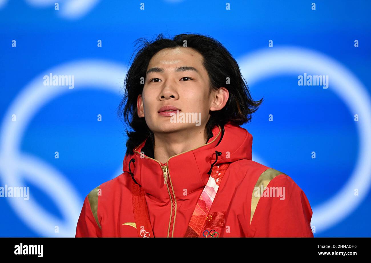 Beijing, China. 15th Feb, 2022. Gold medalist Su Yiming of China attends the awarding ceremony ...