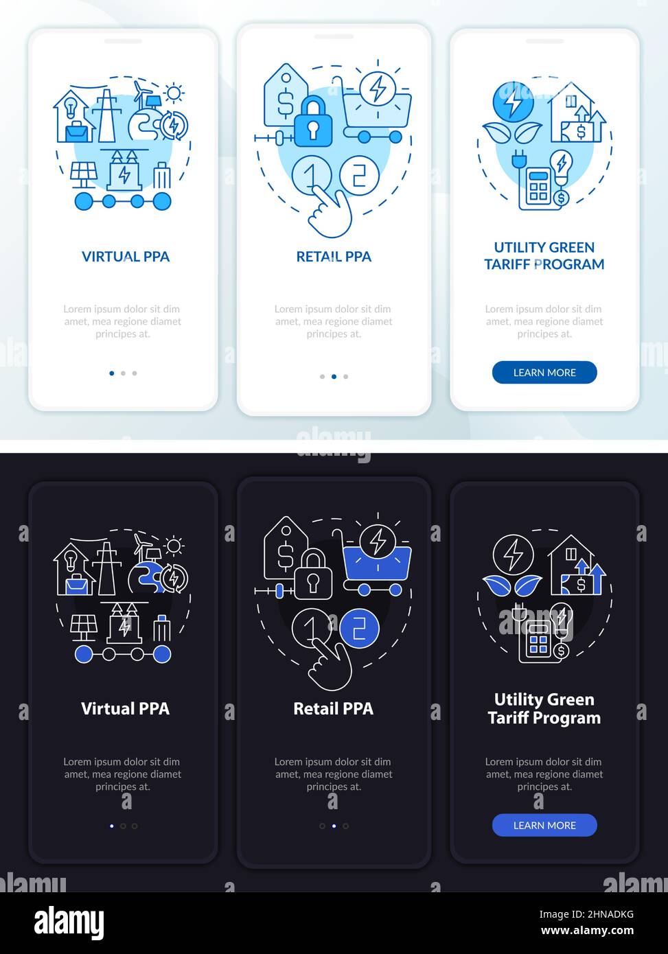 Types of PPA night and day mode onboarding mobile app screen Stock ...