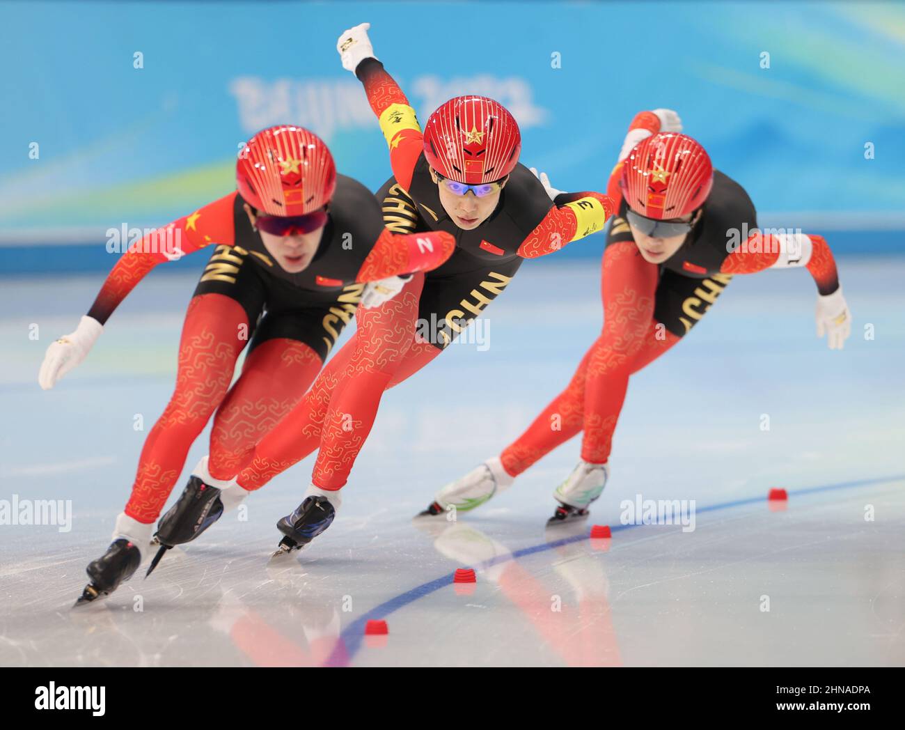 Beijing, China. 15th Feb, 2022. Ahenaer Adake, Li Qishi and Han Mei (R ...