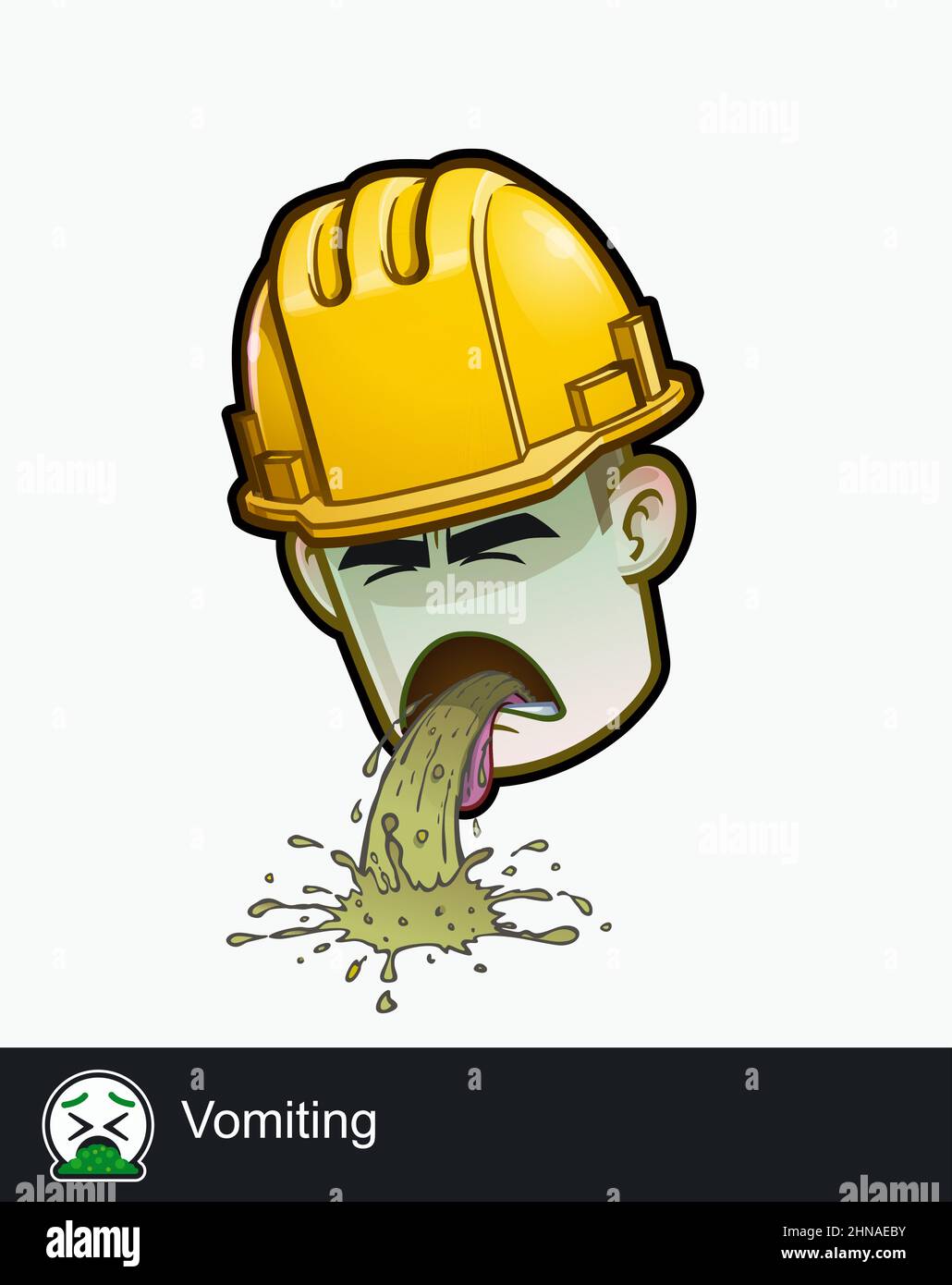 Icon of a construction worker face with Vomiting emotional expression. All elements neatly on ...
