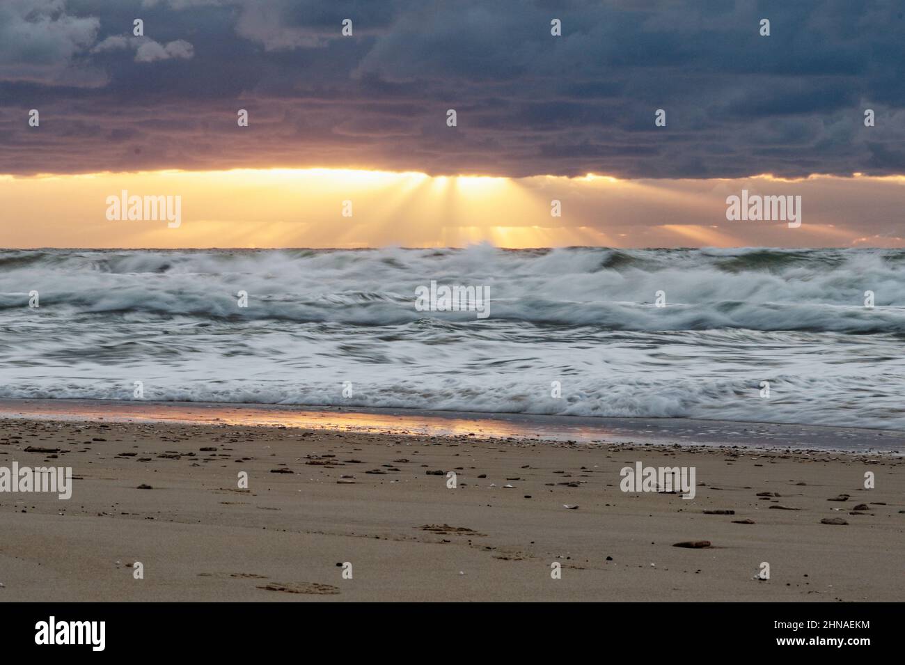 Beautiful sunset view from Argaman beach in Netanya in Israel Stock ...