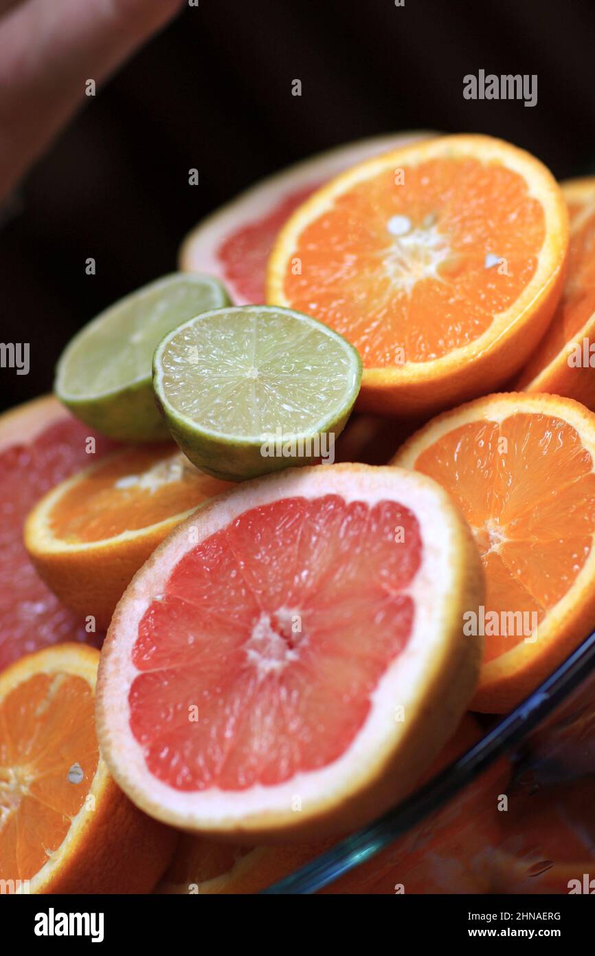The split fruits in a cafe, Spain, Barcelona Stock Photo - Alamy