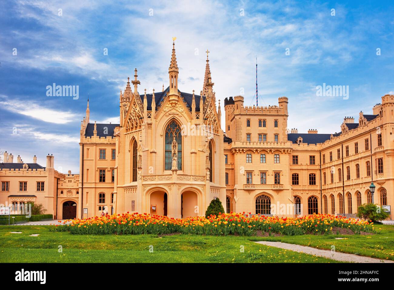 Lednice castle surrounded by beautiful park in Southern Moravia ...