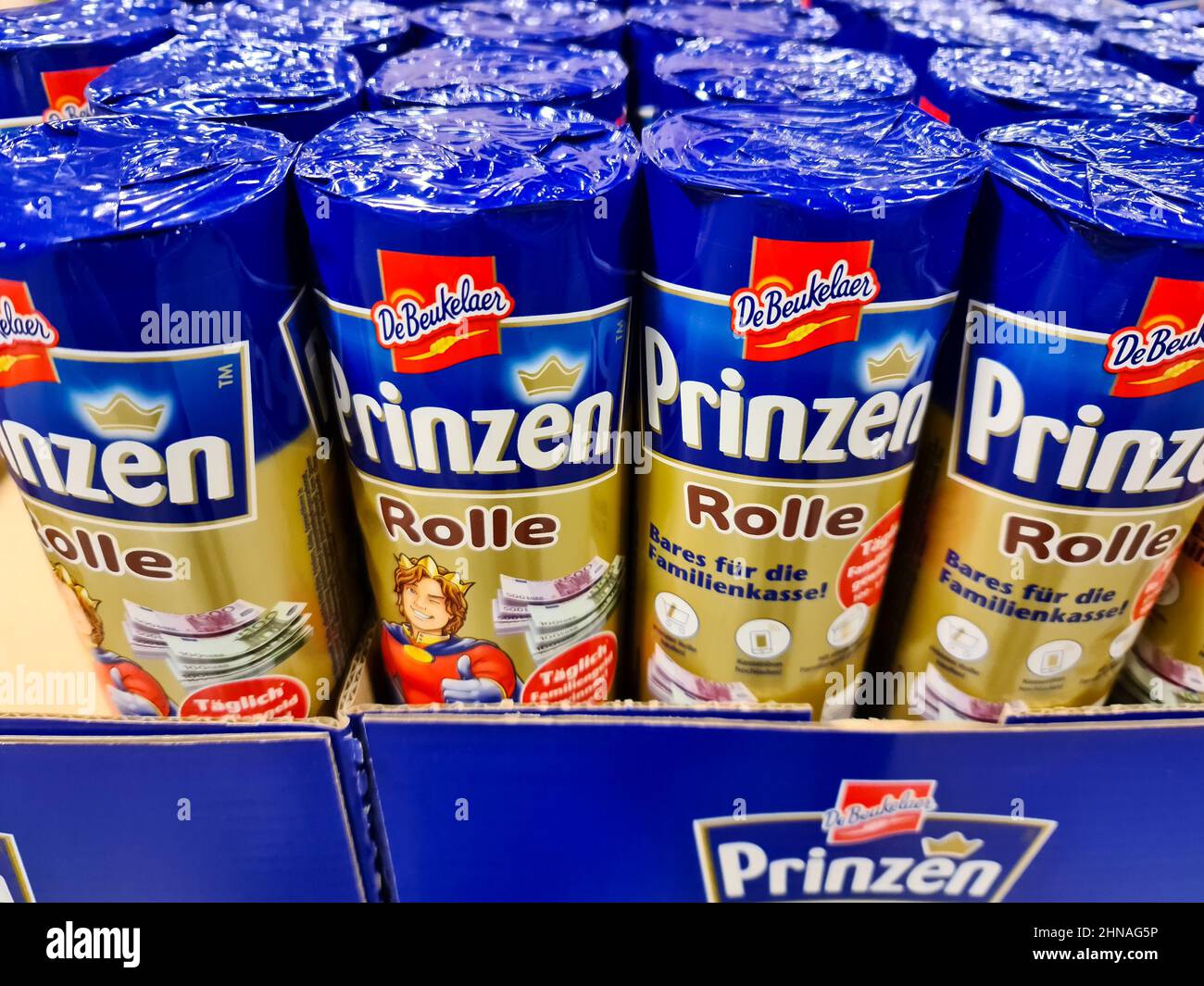 Kiel, Germany - 15. February 2022: DeBeukelaer brand chocolate cookies ...