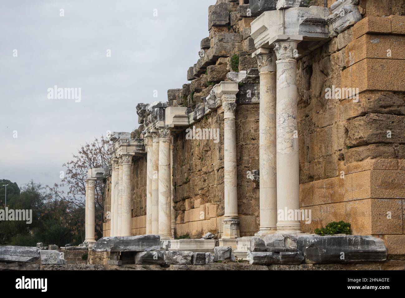 An antique ruined city of columns.Ruin. View of the ancient city in ...