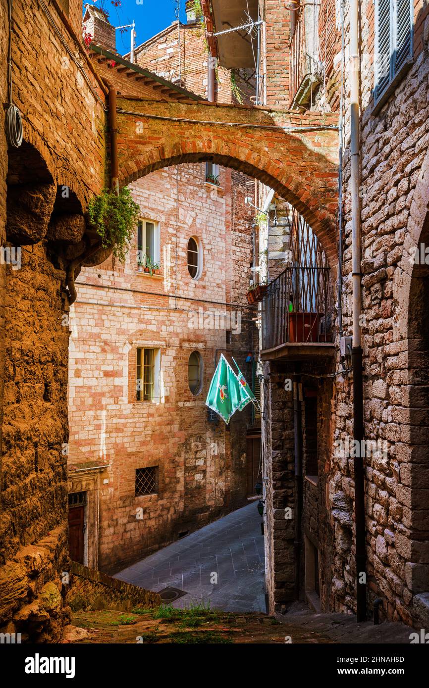 Perugia historical center view with ancient arch Stock Photo - Alamy