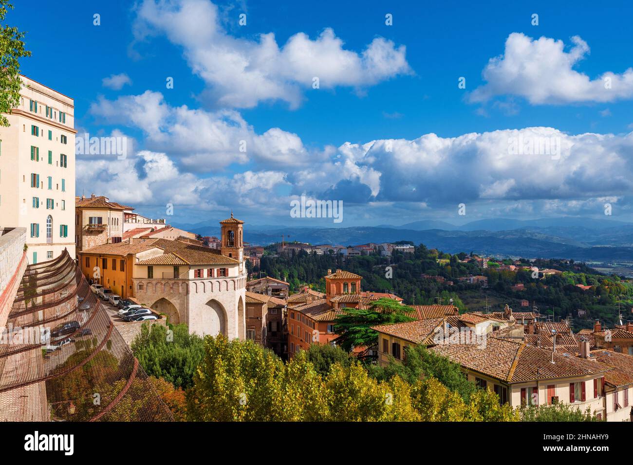 View of Perugia medieval historic center with ancient Sant'Ercolano ...