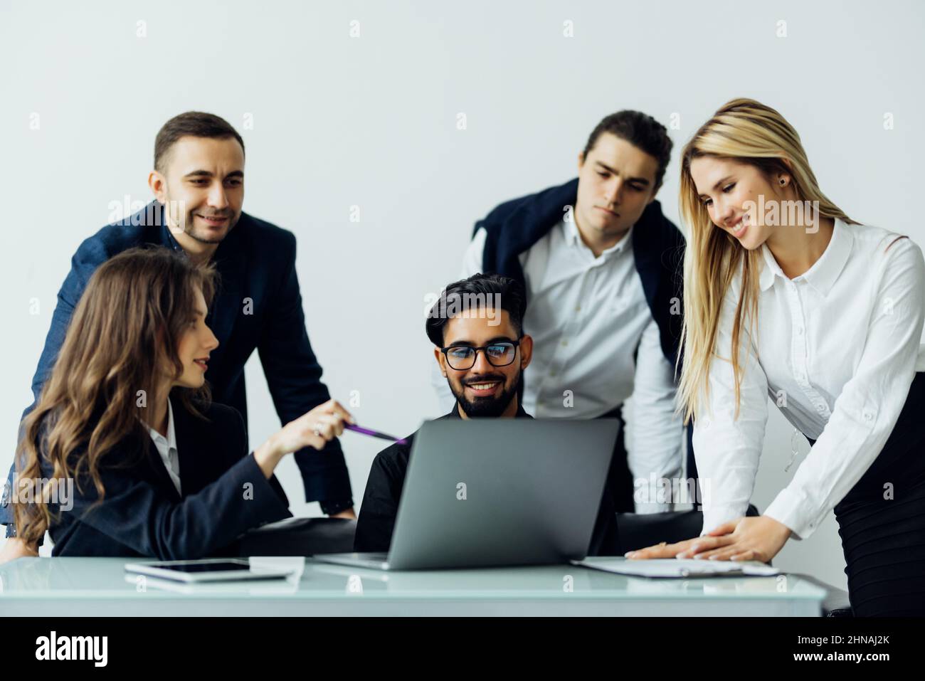 Group of business people brainstorming together in the meeting room ...
