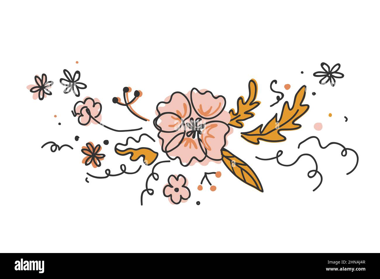 Doodle flower bouquet in Scandinavian style. Floral hand drawn bunch ...