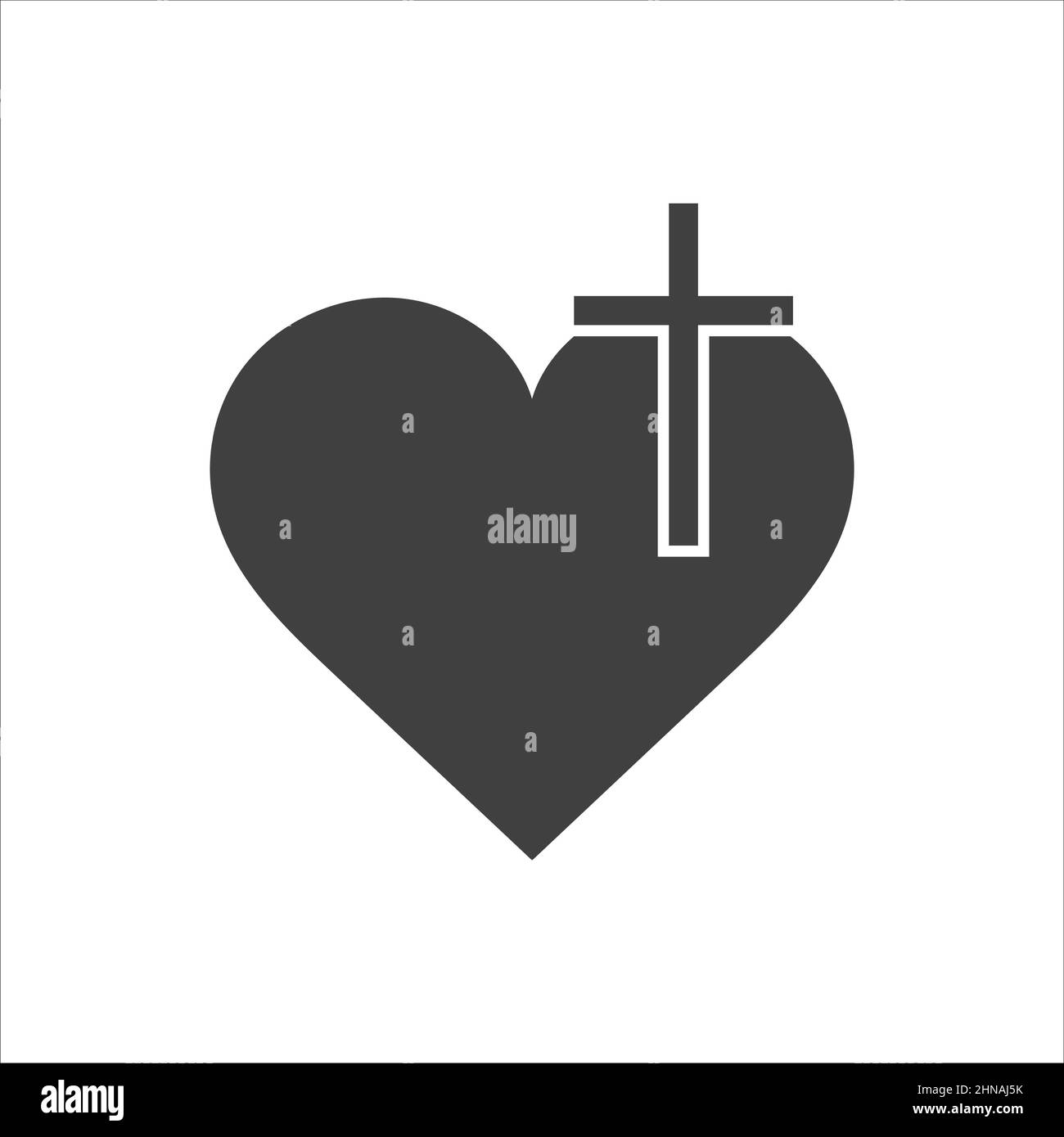 Christian Cross Icon In The Heart Inside Black Christian Cross Sign