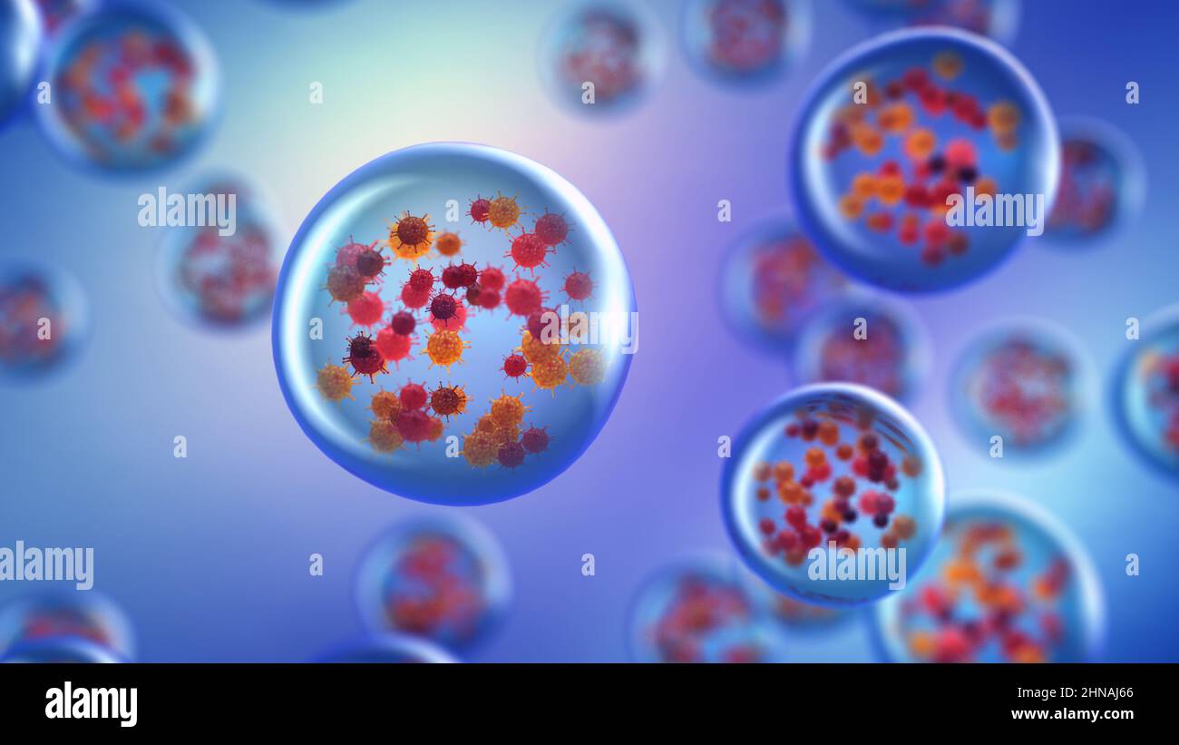 Water droplets containing viruses. Viral disease airborne transmission ...