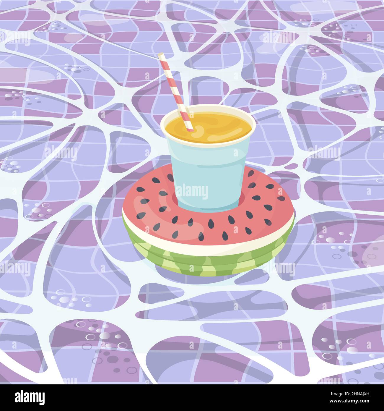 Inflatable mattress in the shape of a watermelon with cocktail in the ...