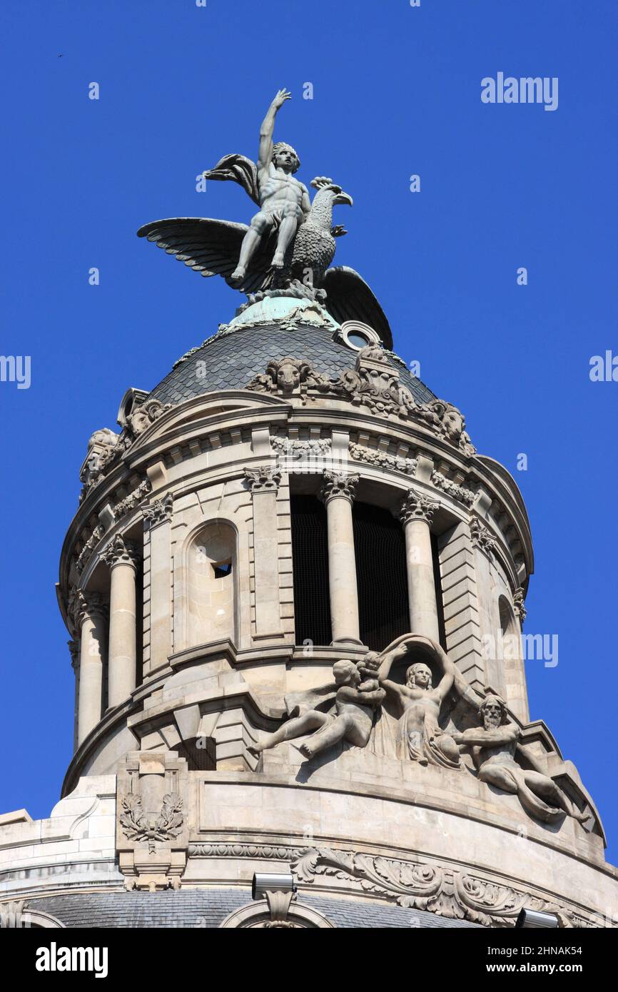 Top tower with statue of old building on the sky background Stock Photo ...