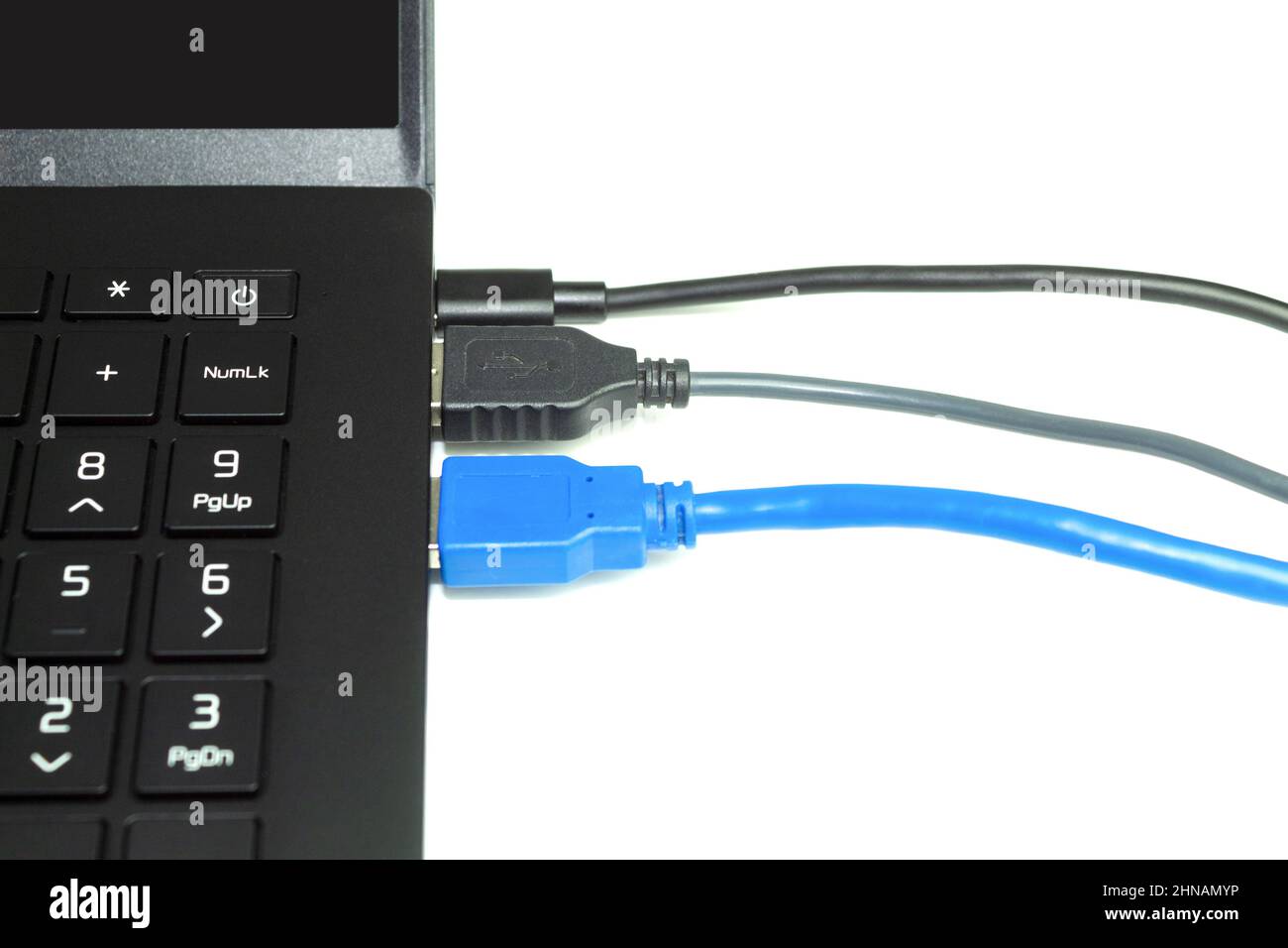 Cables and wires connected to the computer. Internet network cables ...