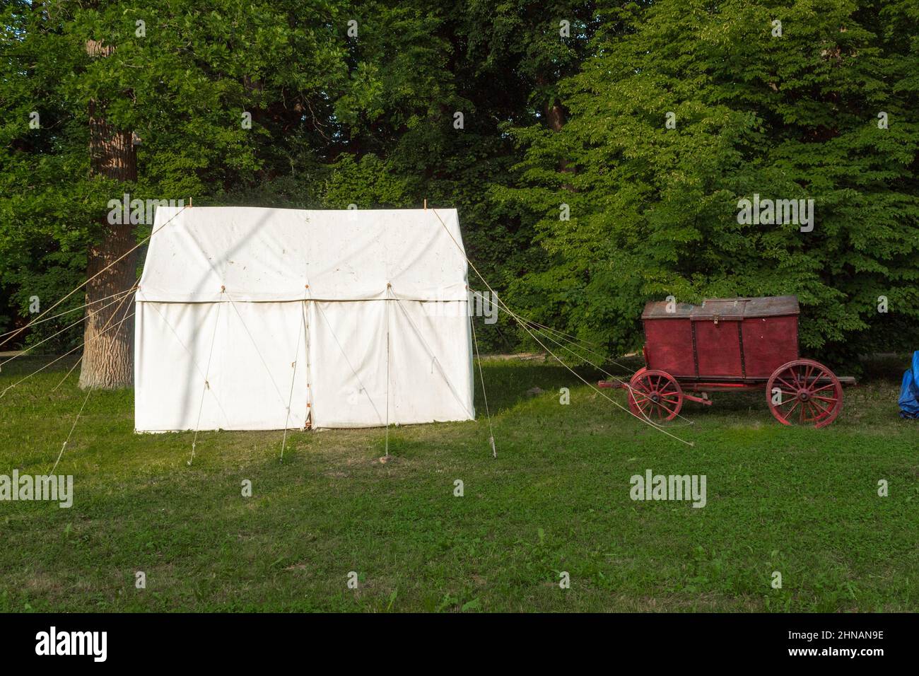Vintage medieval wagons with food and tents on the background of the ...