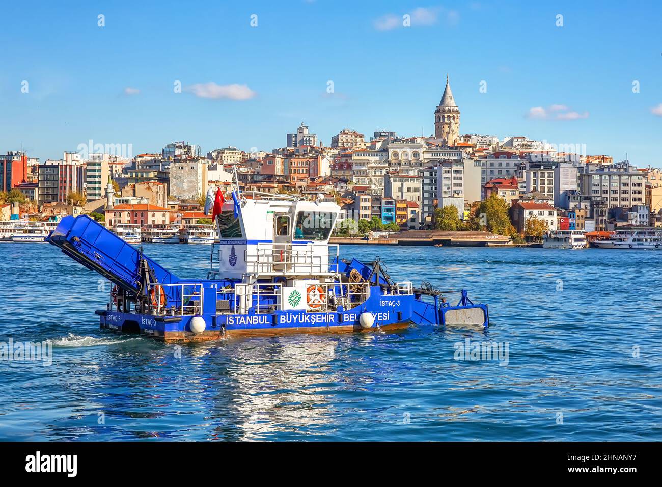 ISTANBUL, TURKEY - October 9th, 2019: View to Galata Tower across Bay ...