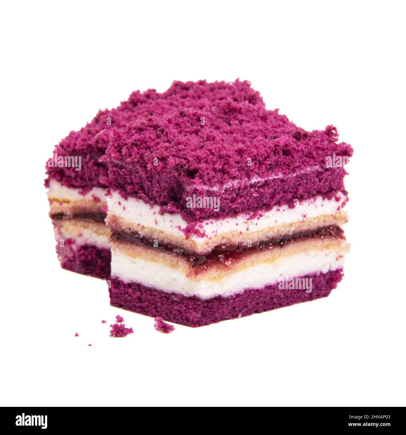 Blackberry purple violet cheesecake with jam isolated on the white ...
