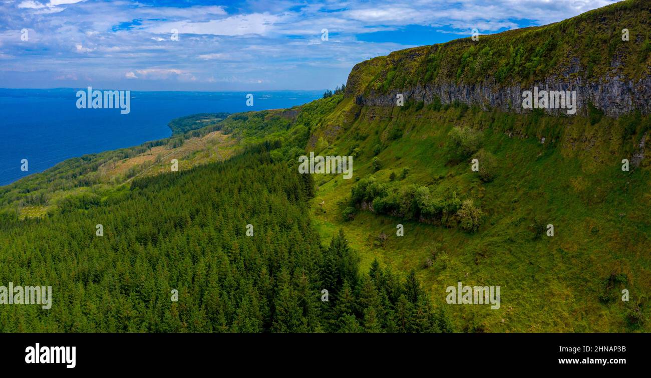 Aerial of Lower lough Erne below the Cliffs of Magho, County Fermanagh ...
