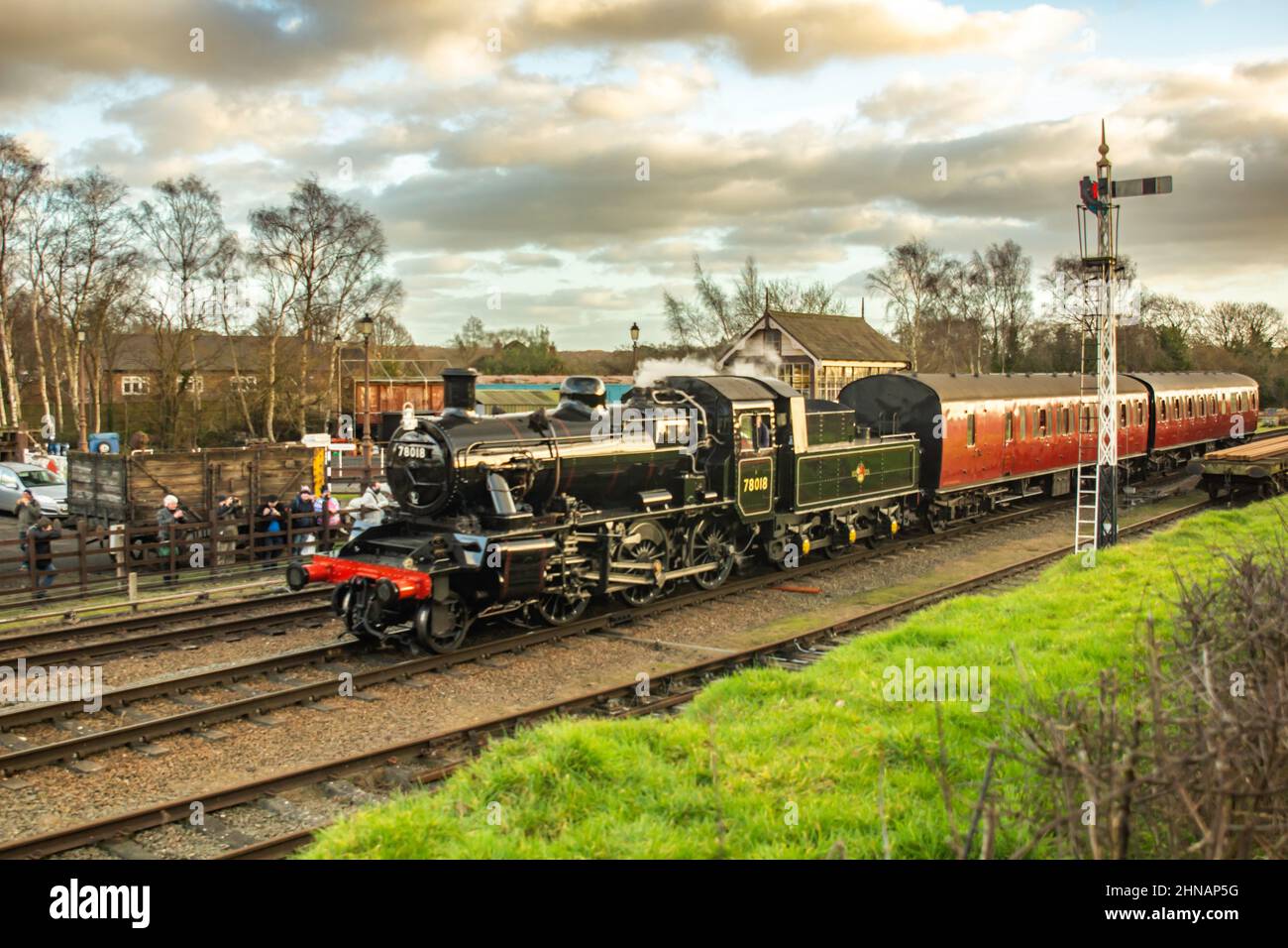 78018 is a BR Standard Class 2MT 2-6-0 locomotive approaching Quorn ...