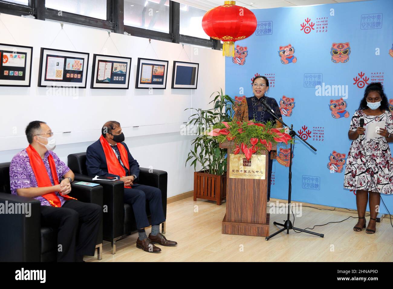 Suva, Fiji. 15th Feb, 2022. Han Xiaoyan, director of the China Cultural ...