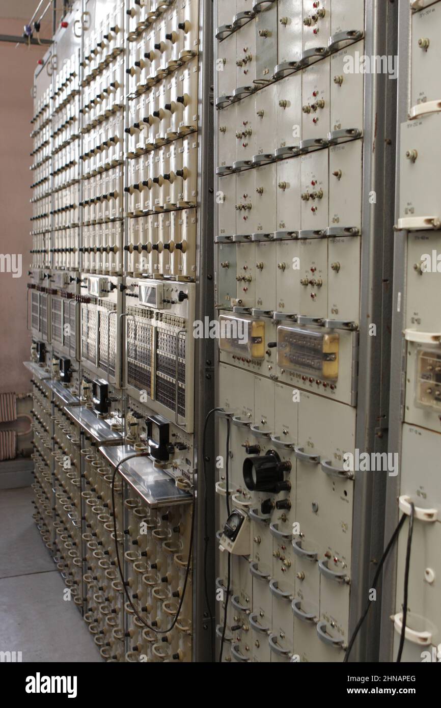 The retro telecom equipment in apparatus room Stock Photo - Alamy
