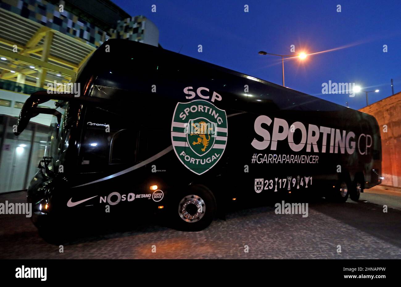 The Sporting Lisbon coach arrives to the stadium before the UEFA ...
