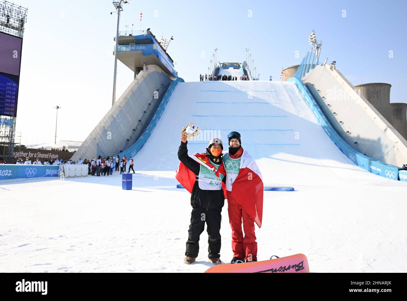 Beijing, China. 15th Feb, 2022. Gold medalist Su Yiming (C) of China ...