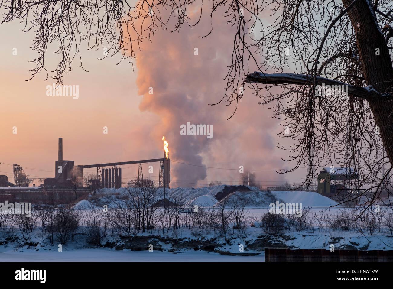 Detroit, Michigan - Dawn at the U.S. Steel mill on Zug Island. The mill ...