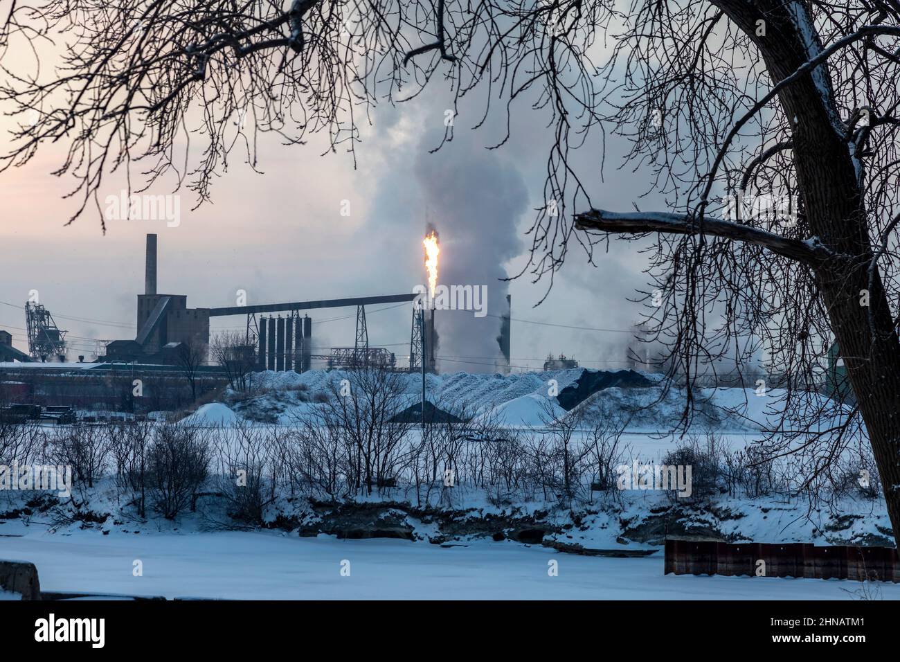 Detroit, Michigan - Dawn at the U.S. Steel mill on Zug Island. The mill ...