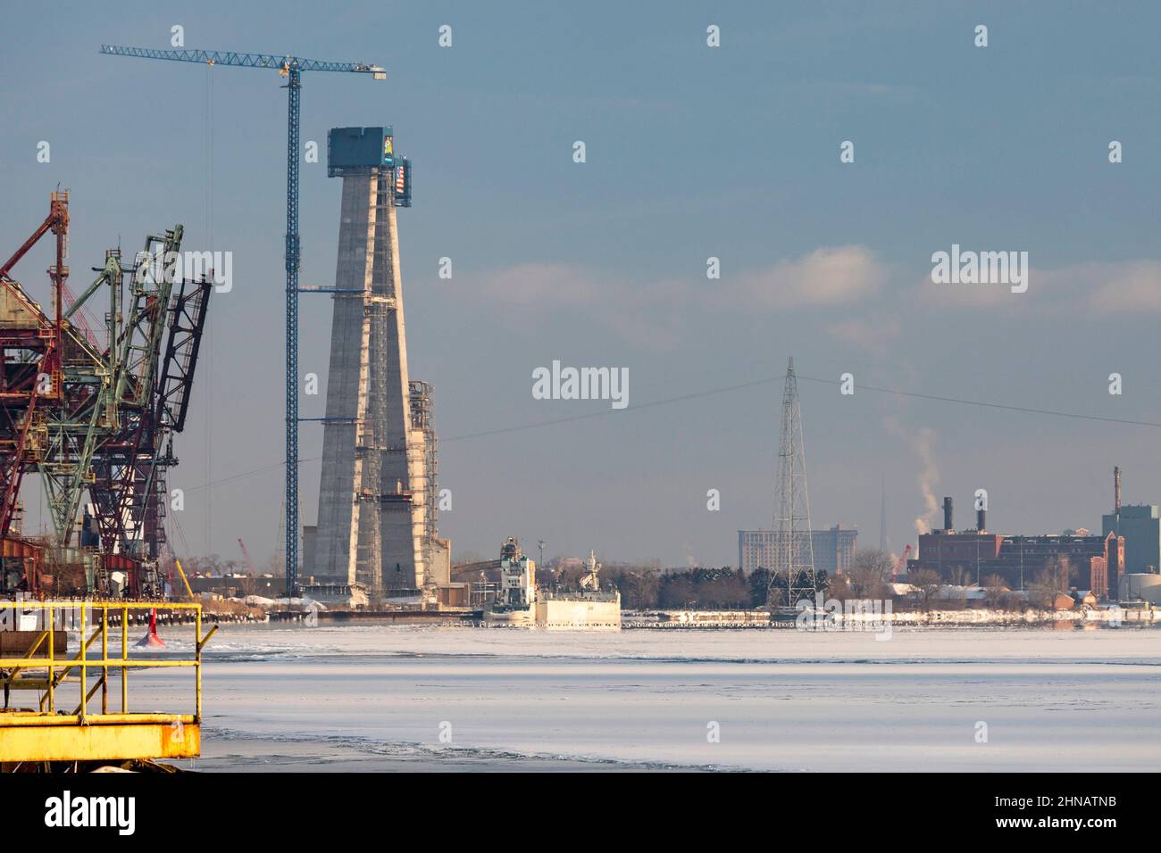 Detroit, Michigan - Construction of the U.S.-side support tower for the ...