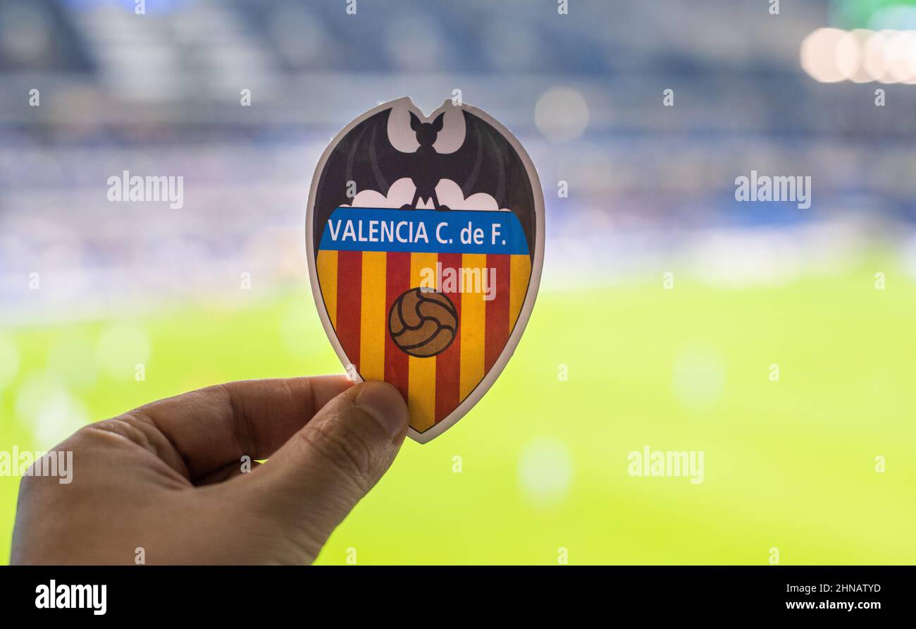 September 12, 2021, Valencia, Spain. The emblem of the football club ...