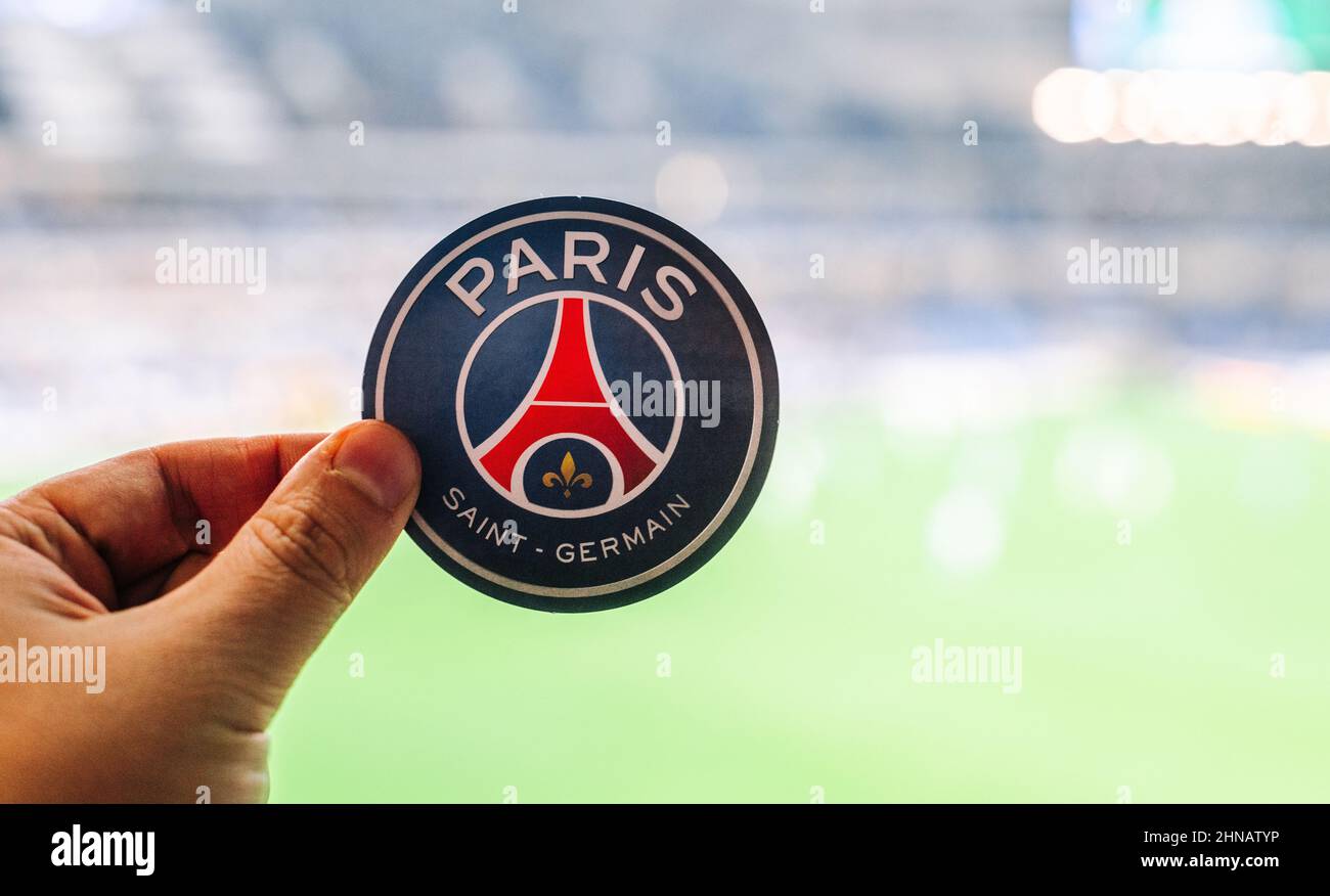 August 30, 2021, Paris, France. The emblem of the football club Paris ...