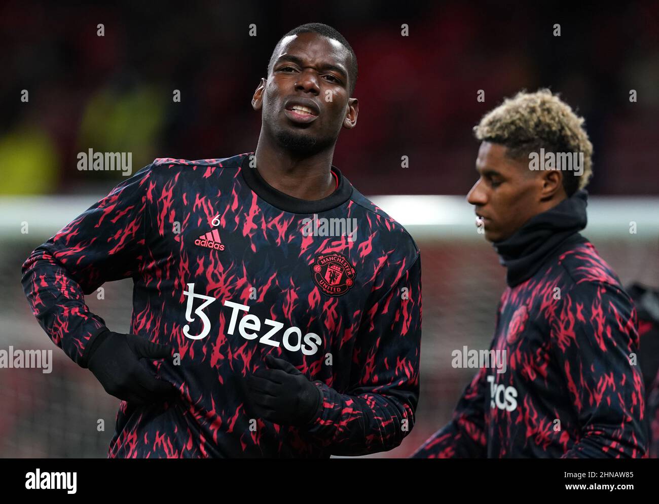 Manchester United's Paul Pogba and Marcus Rashford warming up before ...