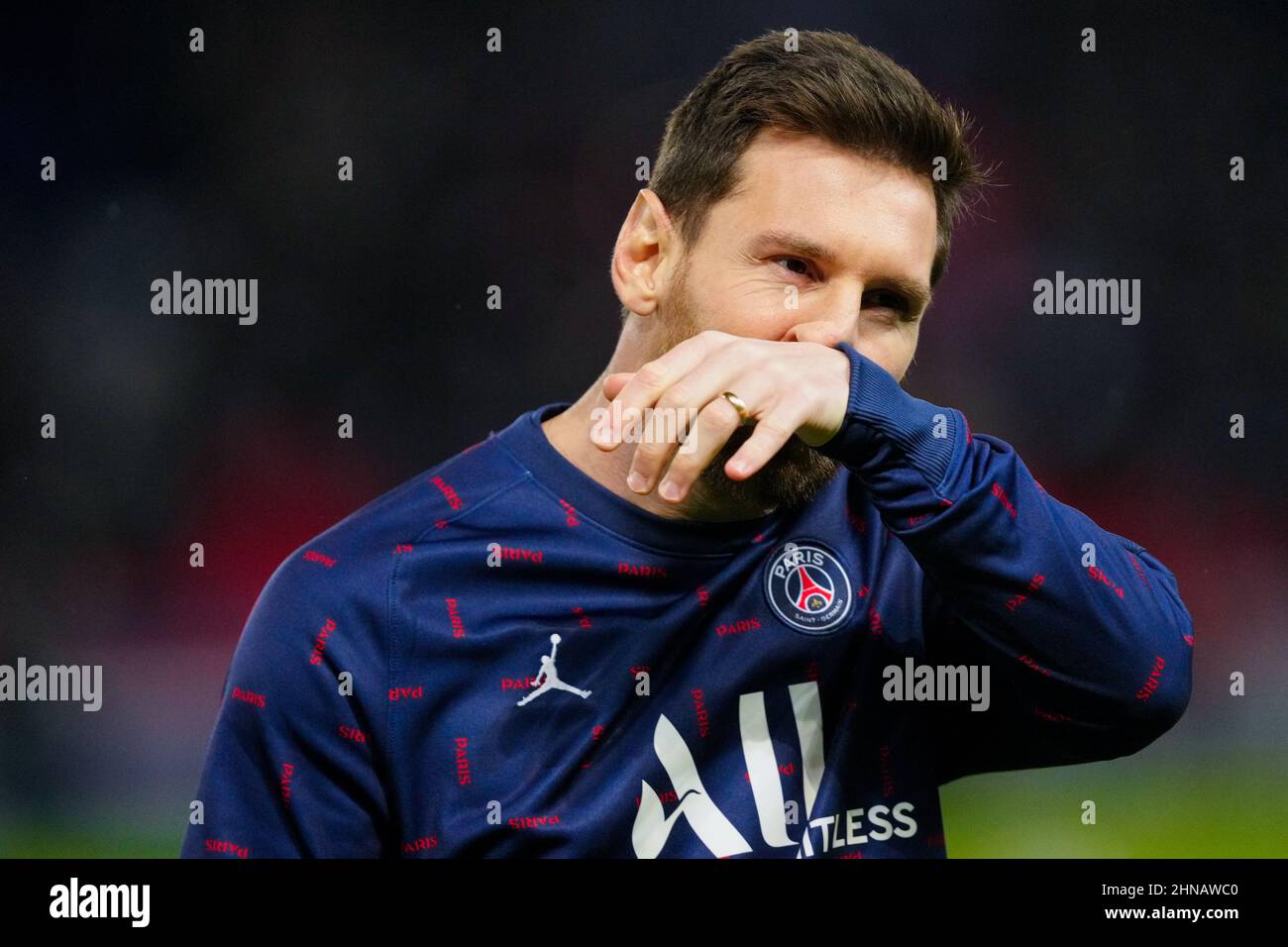 PARIS, FRANCE - FEBRUARY 15: Lionel Messi of Paris Saint-Germain prior ...