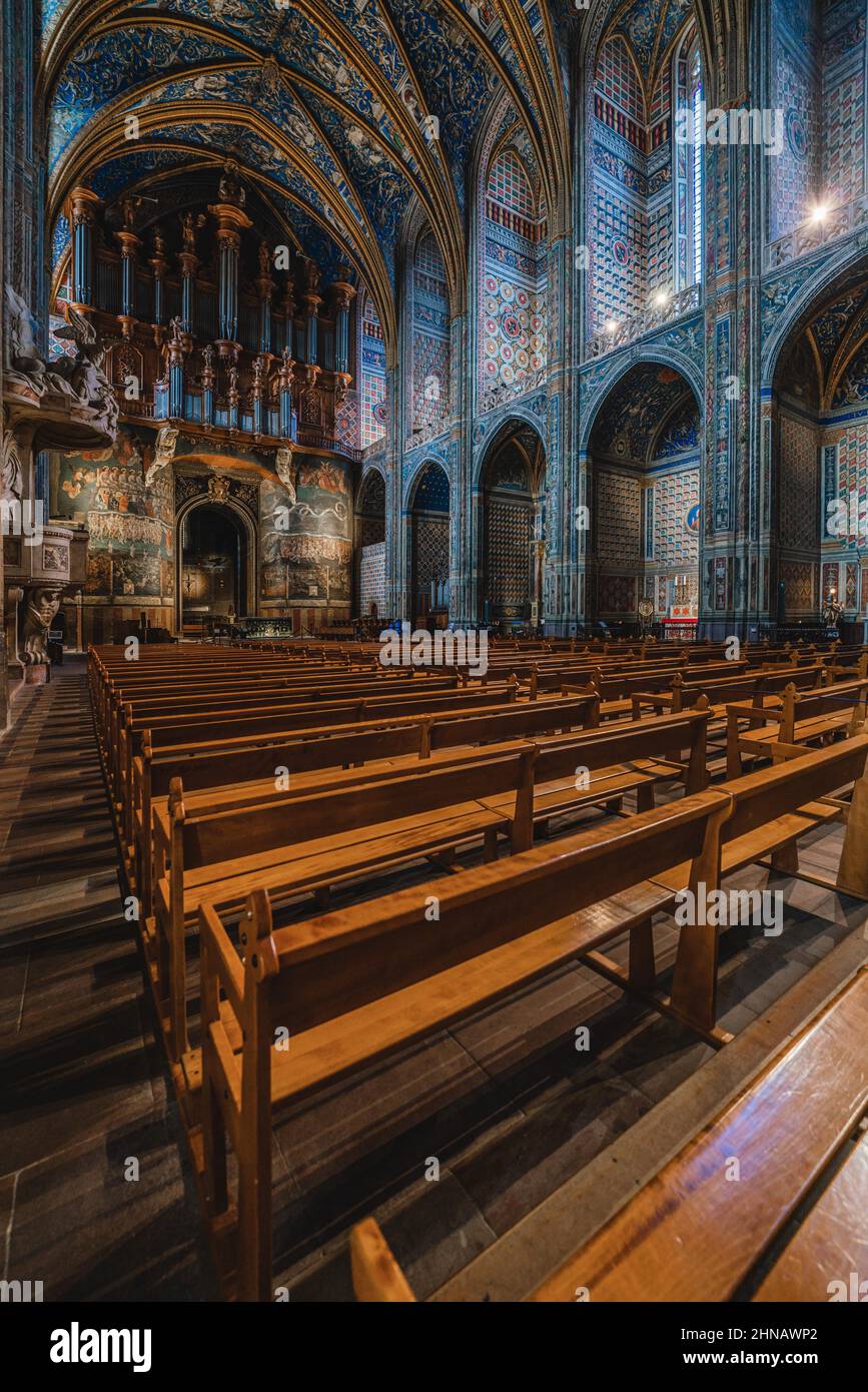 Indoors view and the ceiling of the Cathedral of Albi, France Stock ...